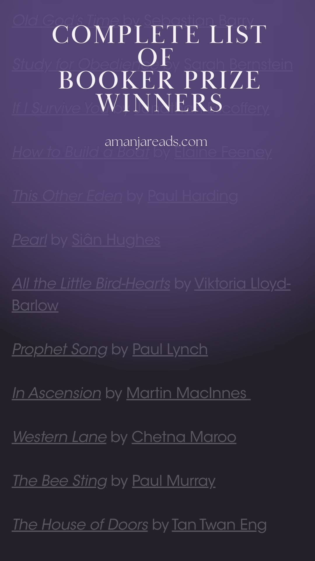 Complete List of Booker Prize Winners - Amanja Reads Too Much